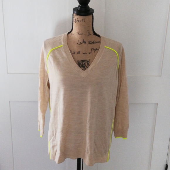 J. Crew | Sweaters | J Crew V Neck Sweater With Neon Trim | Poshmark